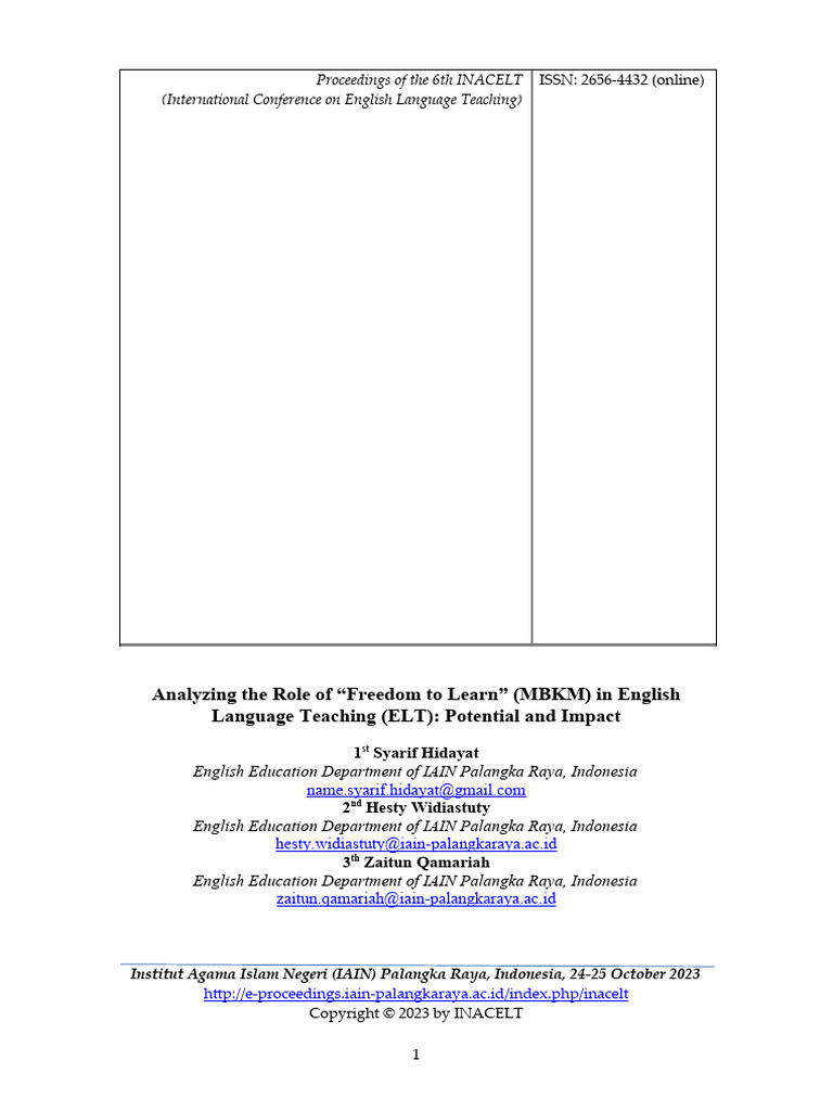 Syarif Hidayat - INACELTFULL | PDF | Learning | Language Education