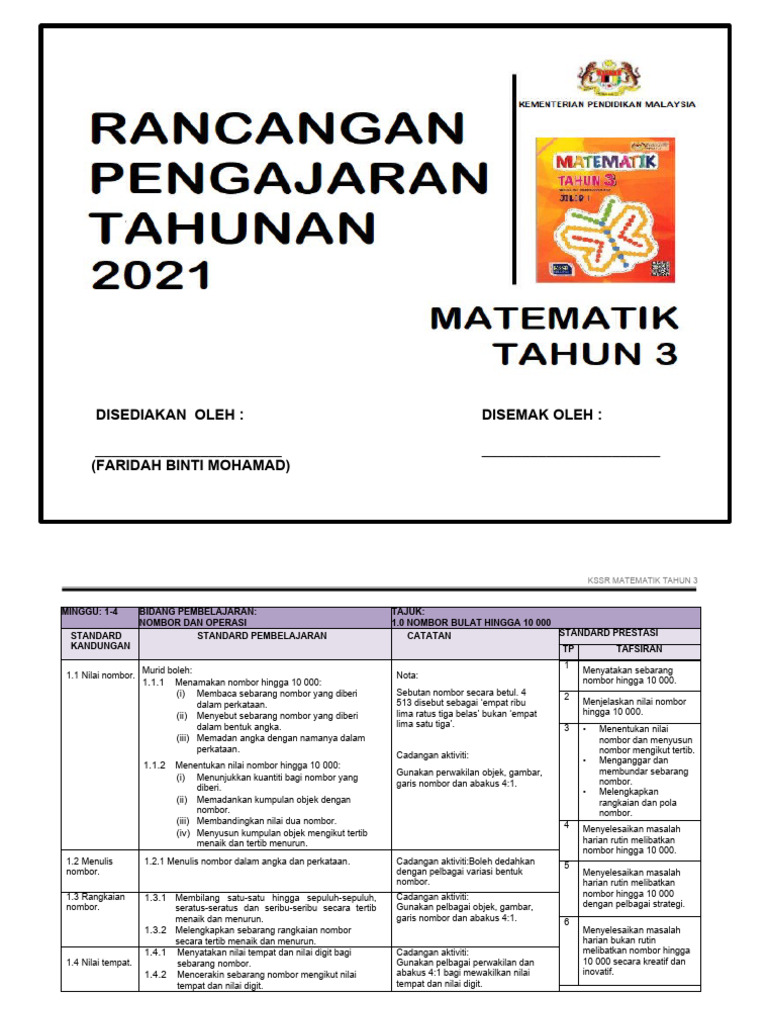 RPT Matematik Tahun 3 2021 | PDF