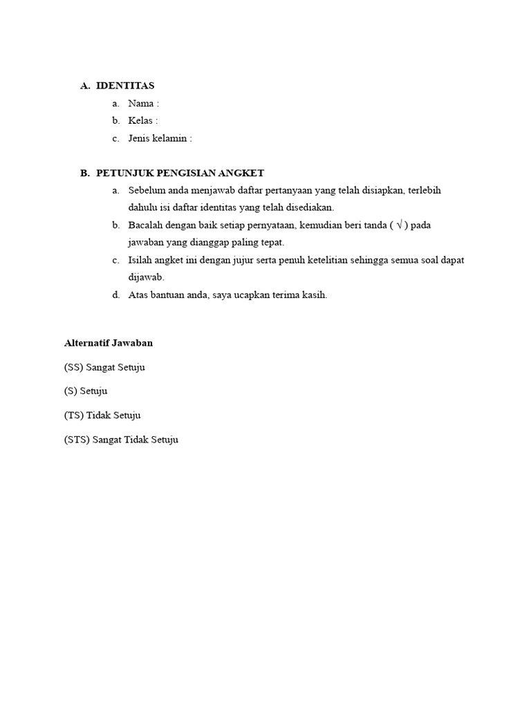 Contoh Angket Penelitian Kuantitatif Variabel Kreativitas Guru Dan ...