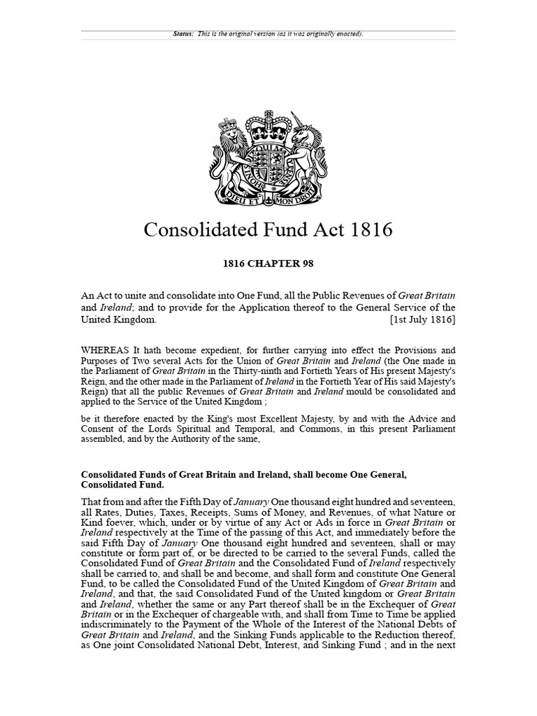 1816 Consolidated Fund Act | PDF | Hm Treasury | Government Of The ...
