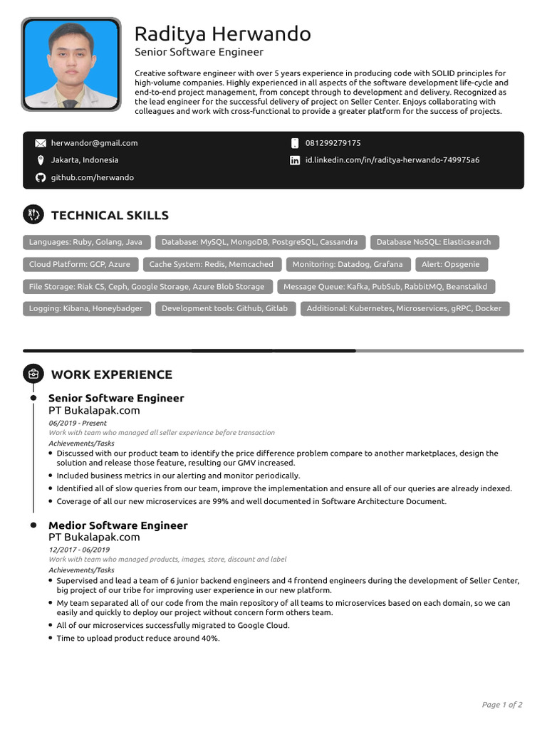 CV Raditya - Herwando 2022 New | PDF | Databases | Cloud Computing