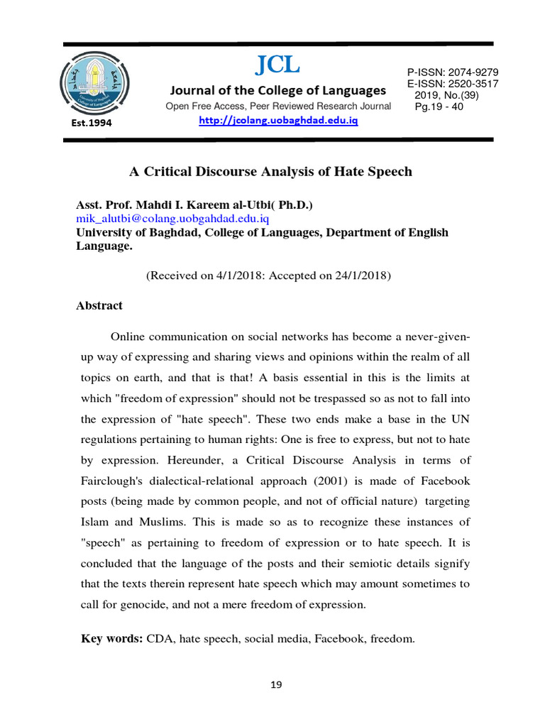CDA of Hate Speech | PDF | Hatred | Hate Speech