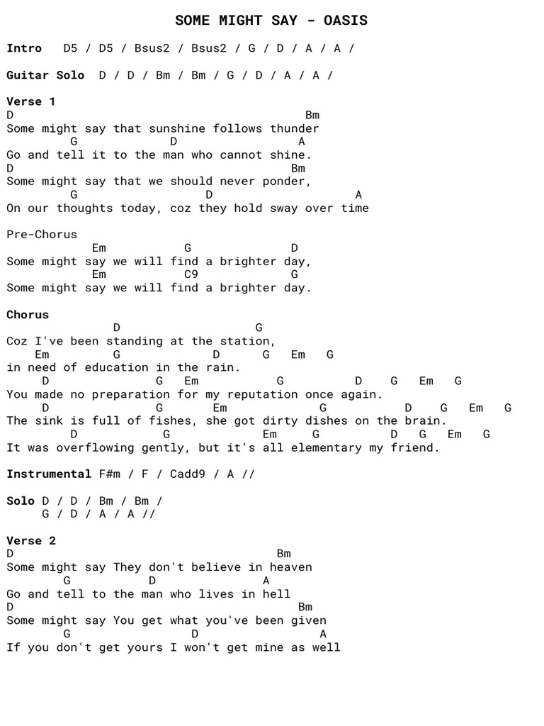 SOME MIGHT SAY - OASIS Chords | PDF | Song Structure | Performing Arts