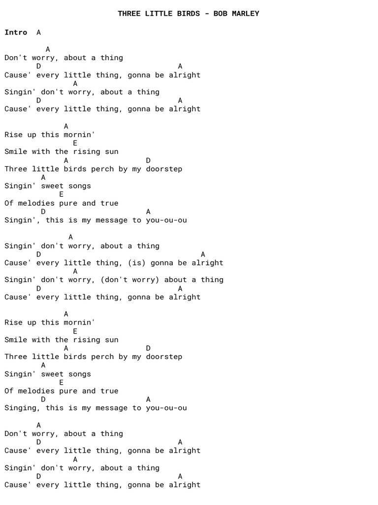 Three Little Birds Chords & Lyrics | PDF
