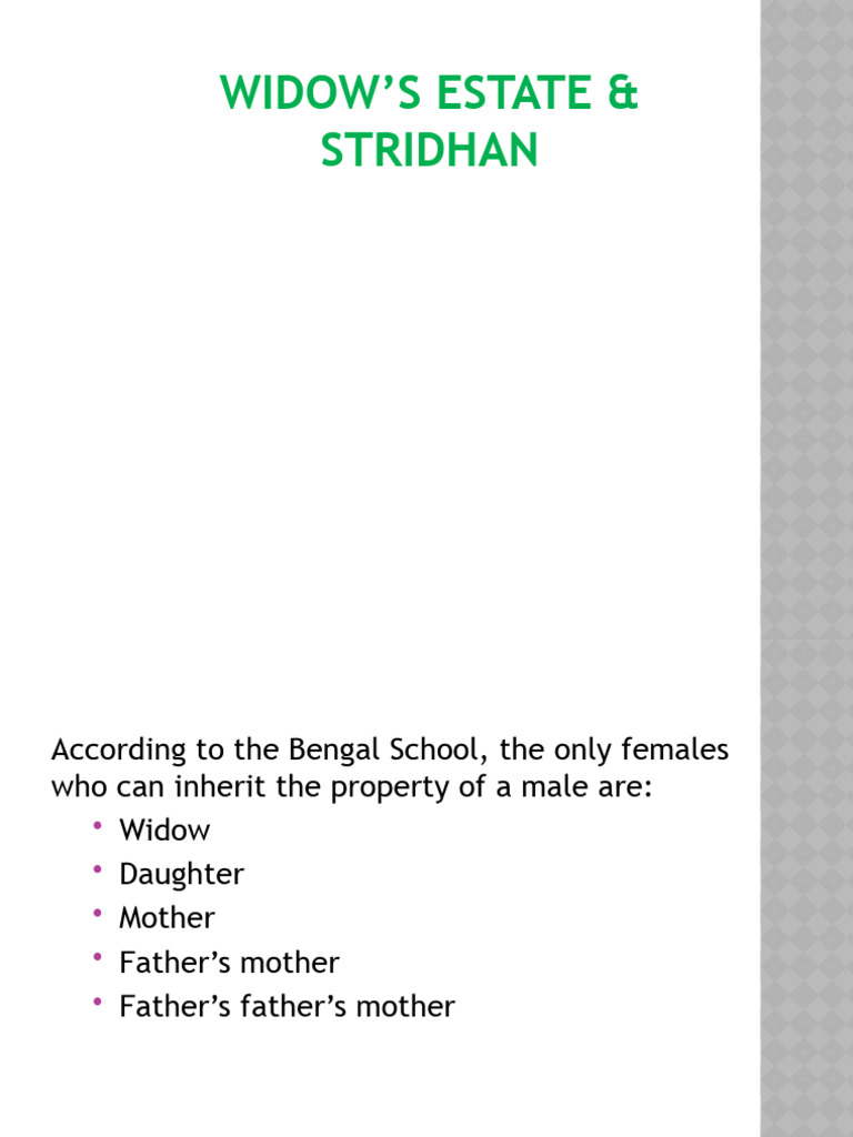 Widow's Estate and Stridhan Rights | PDF | Inheritance | Property