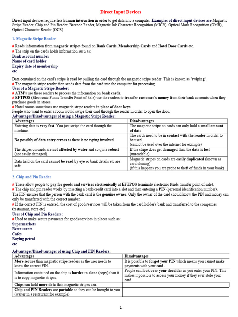 Direct Input Devices | PDF | Barcode | Optical Character Recognition
