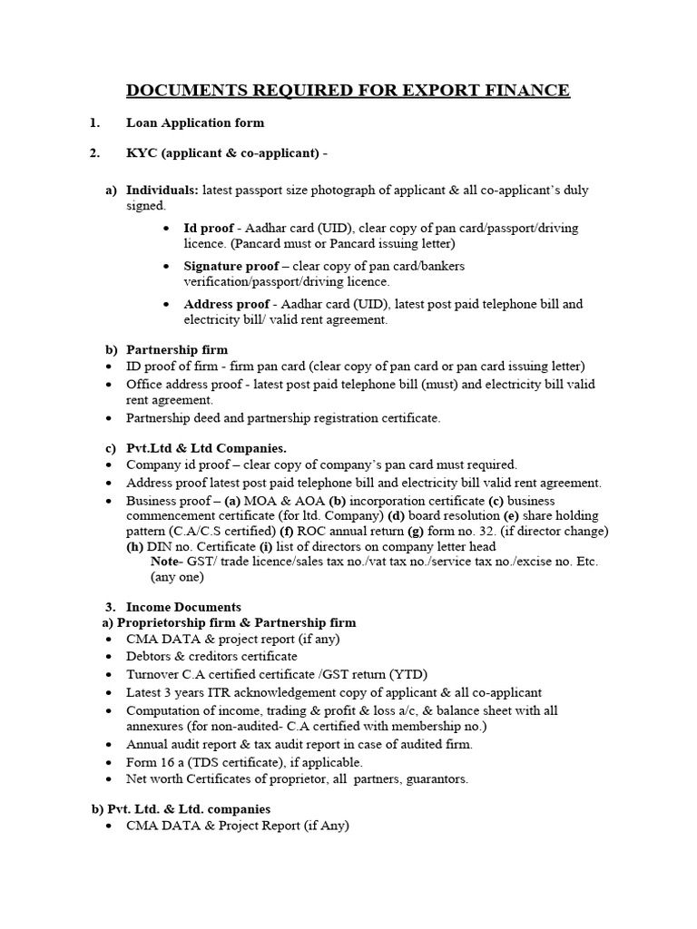Export Finance Document Checklist | PDF | Business | Value Added Tax