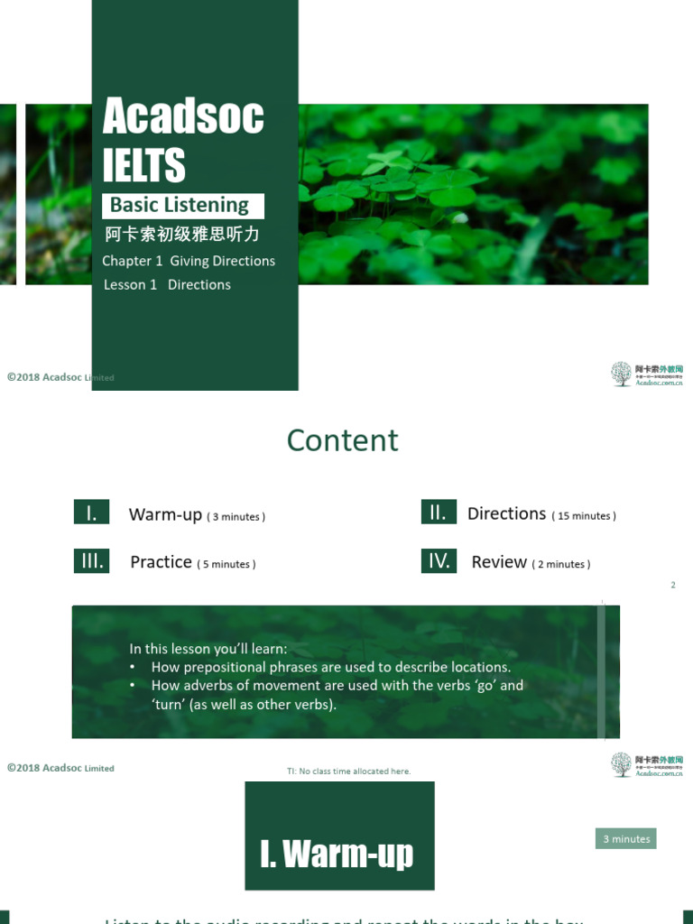 U1L1 Directions - Reading | PDF | Preposition And Postposition ...