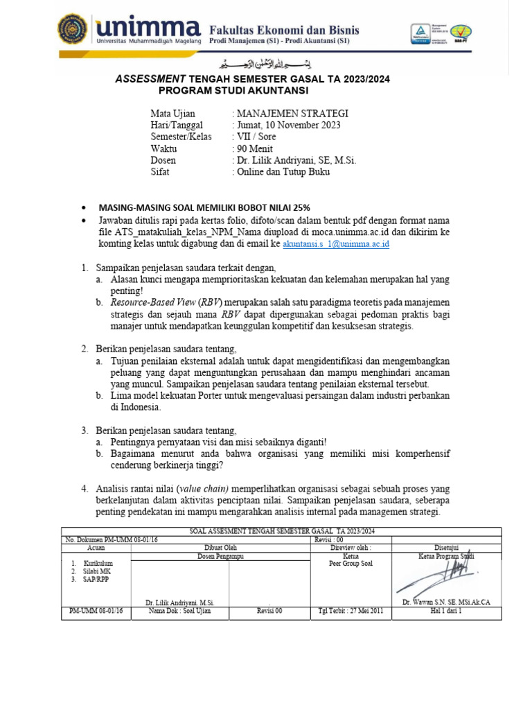 Soal Manajemen Strategi PRL Akt | PDF