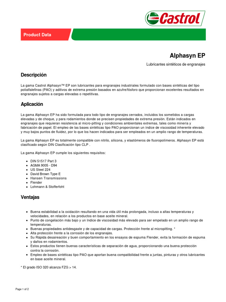 Alphasyn Ep Fusion | PDF | Engranaje | Lubricante