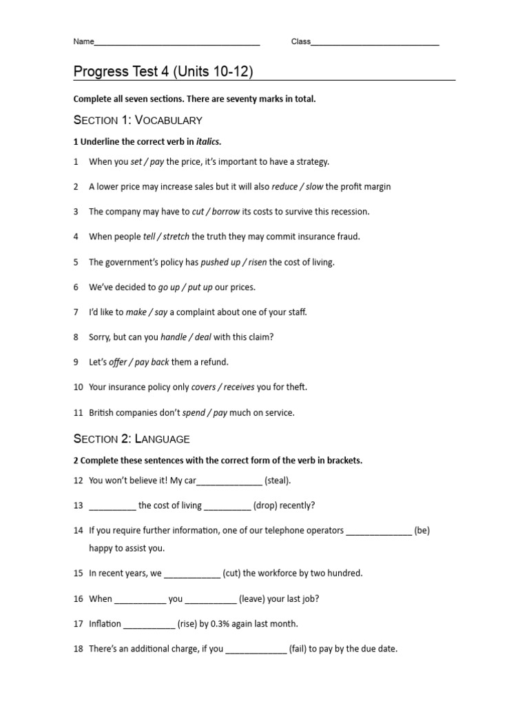 Cb2 Progress Test 4 10 12 Pdf Cost Of Living Insurance