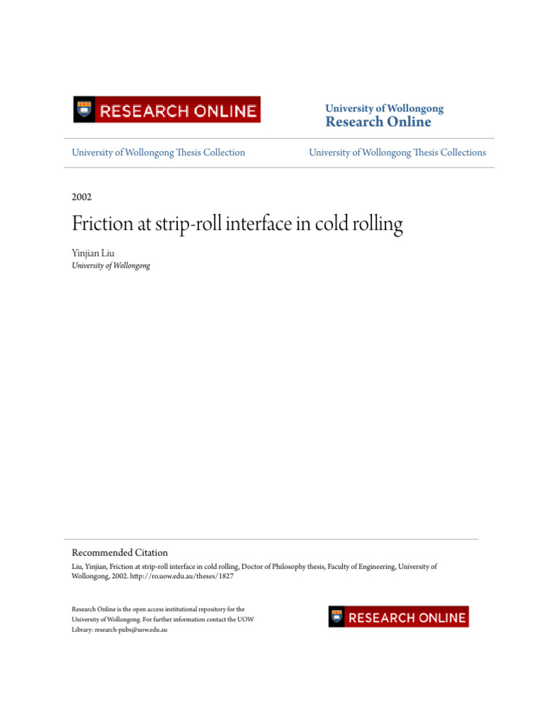 Friction at Strip-Roll Interface in Cold Rolling | PDF | Friction ...