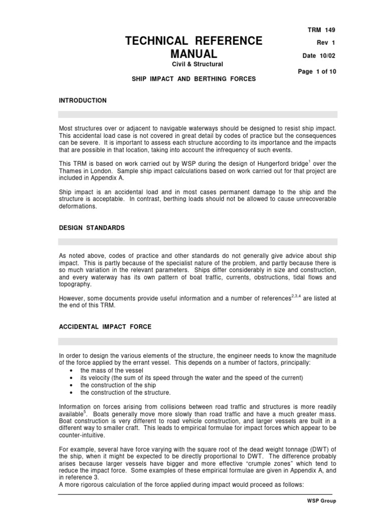 TRM149 Ship Impact and Berthing Forces | PDF | Ships | Tonnage