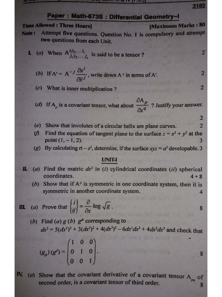 Differential Geometry Paper PUCHD | PDF
