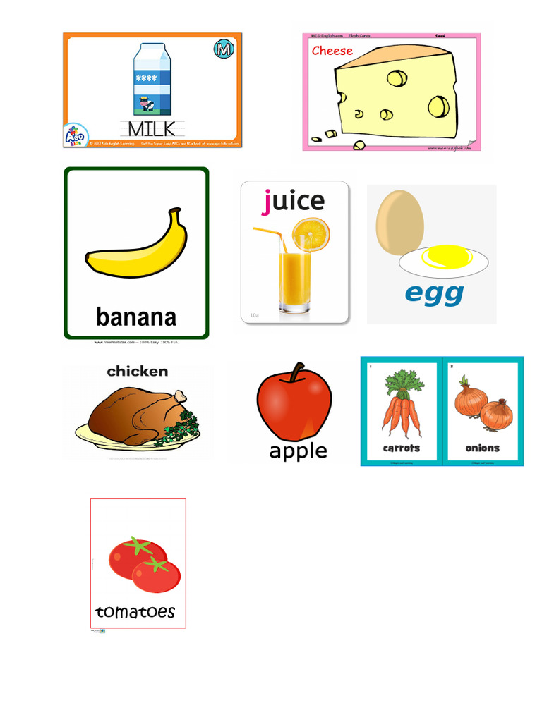 Flash Cards Przedszkole 1 Food | PDF