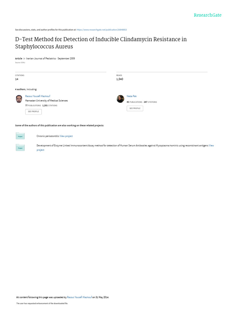 D-Test Method For Detection of Inducible Clindamycin Resistance in ...