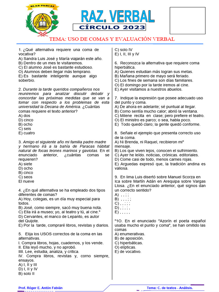 BLAS PASCAL - 28 LENGUAJE - VERBAL | PDF | Tierra