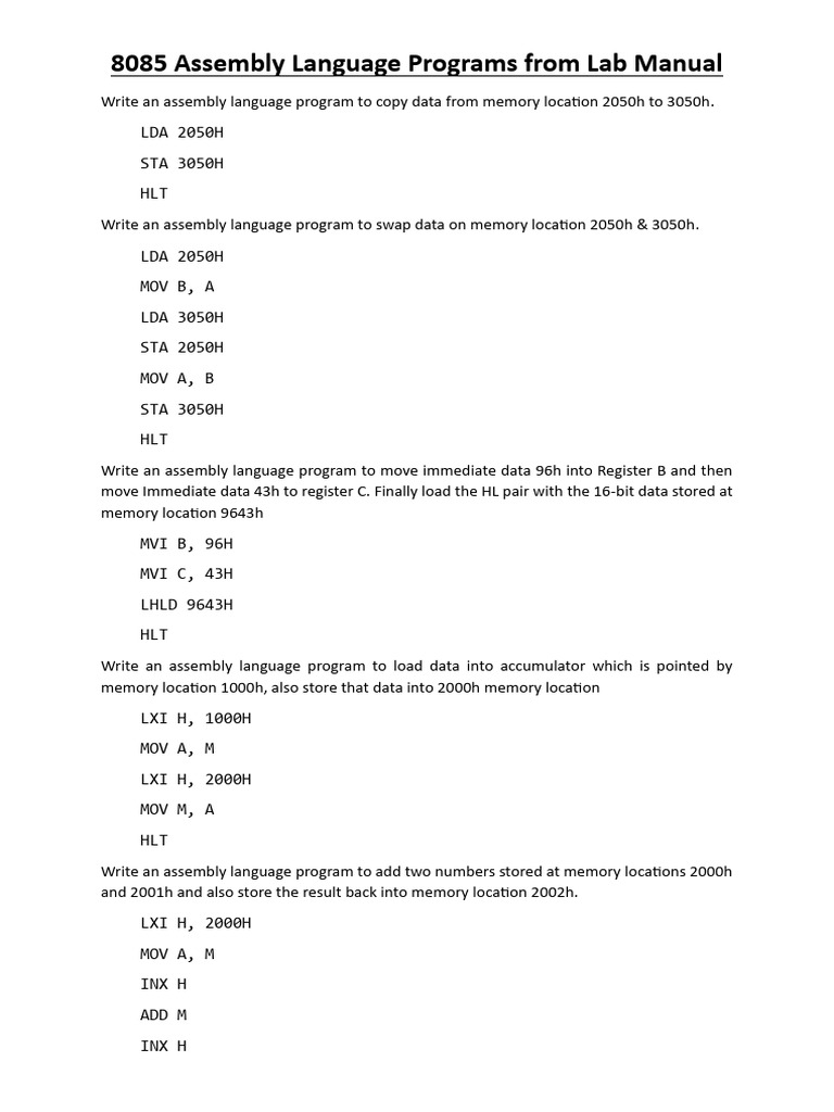 8085 Assembly Language Programs | PDF | Assembly Language ... 8085 Assembly Language Programs | PDF | Assembly Language ...