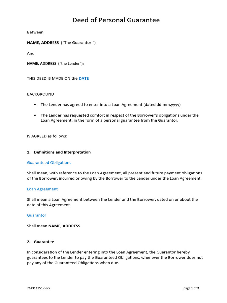 Personal Guarantee Template | Download Free PDF | Guarantee | Loans