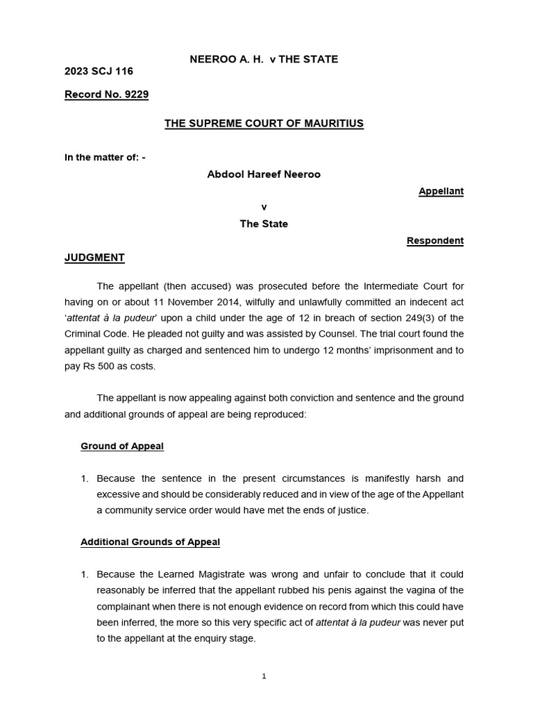 Appeal Judgment: Neeroo v The State | PDF | Witness | Burden Of Proof (Law)