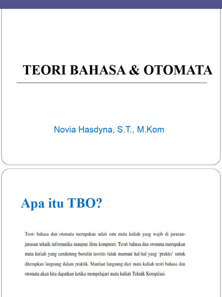 Teori Bahasa & Otomata: Novia Hasdyna, S.T., M.Kom | PDF