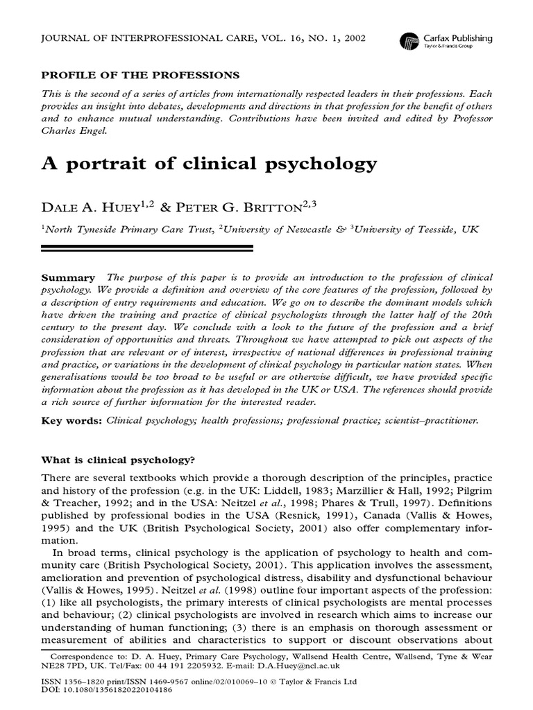 2002 Huey Britton A Portrait of Clinical Psychology | PDF | Clinical ... 2002 Huey Britton A Portrait of Clinical Psychology | PDF | Clinical ...