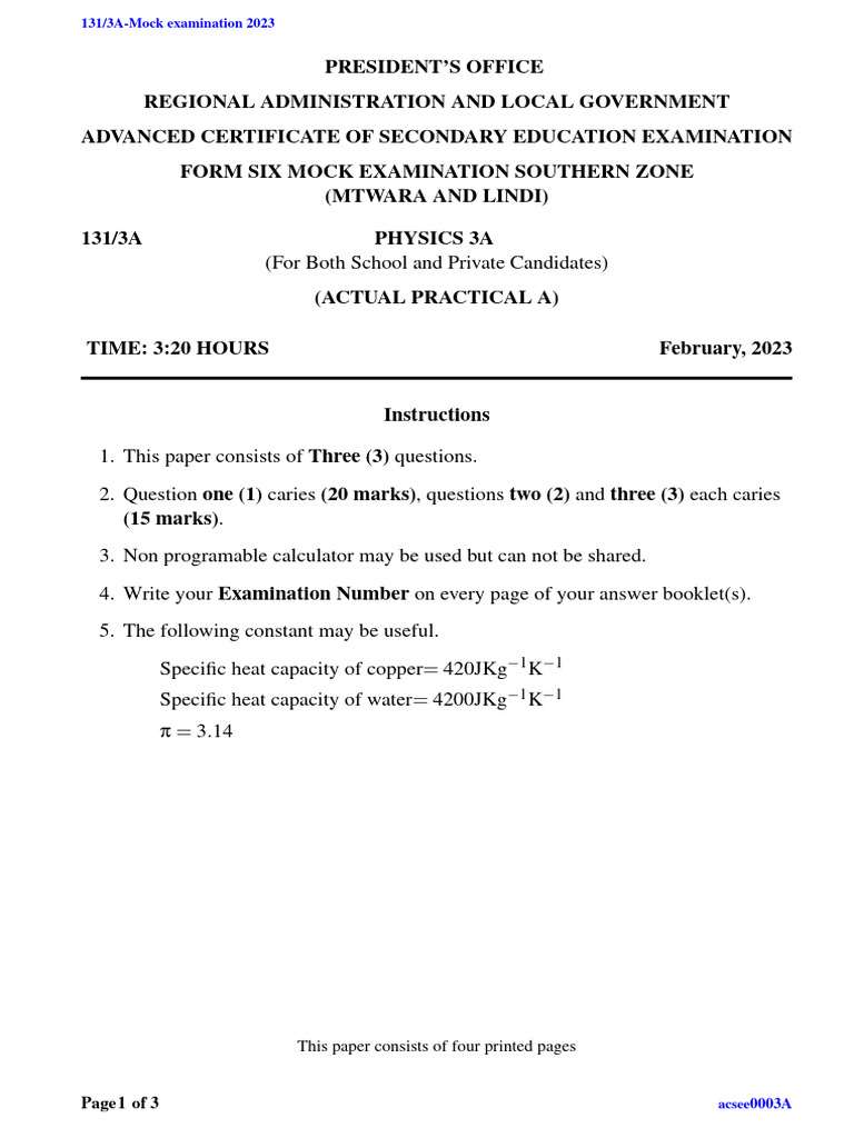 Mock Phy 3A | PDF | Water | Electrical Resistivity And Conductivity