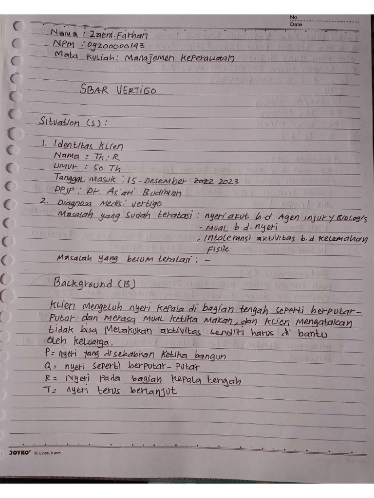 SBAR Zaeni Farhan | PDF