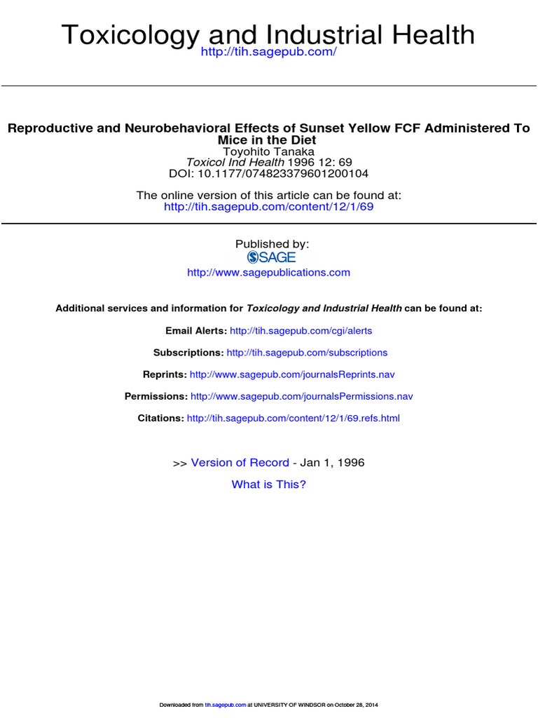 Sunset Yellow FCF: Effects on Mice | PDF | Self-Improvement | Wellness