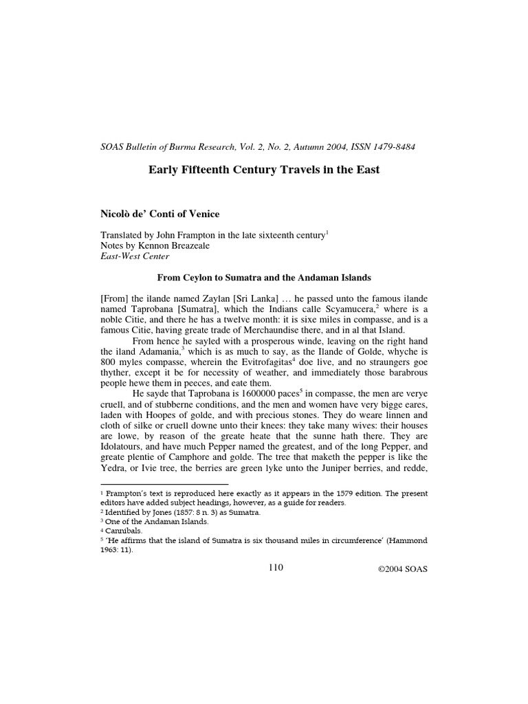 Early Fifteenth Century Travels in The East - Nicolò De' Conti of ...