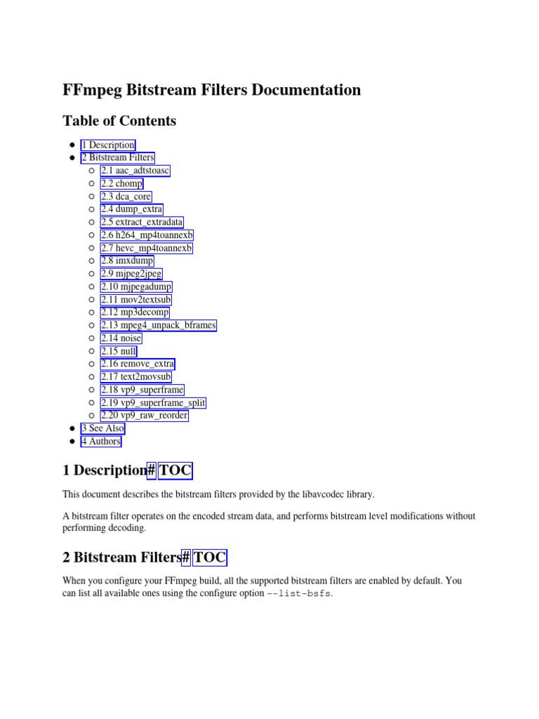 Ffmpeg Bitstream Filters | PDF | Digital Television | Videotelephony
