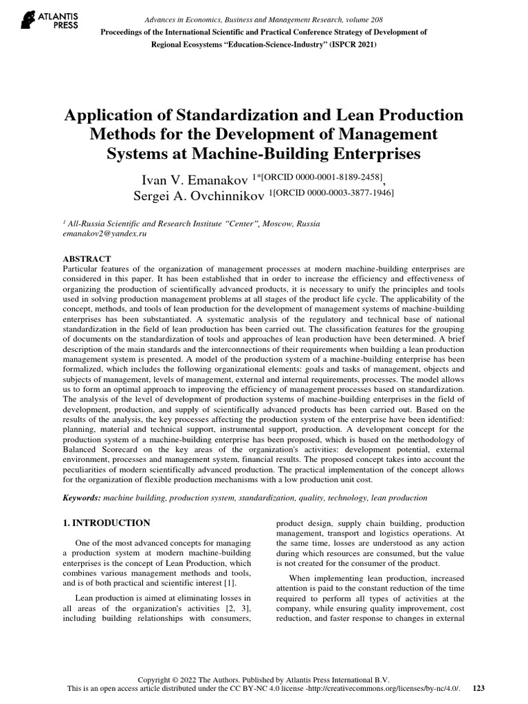 Application of Standardization and Lean Production Methods For The ...