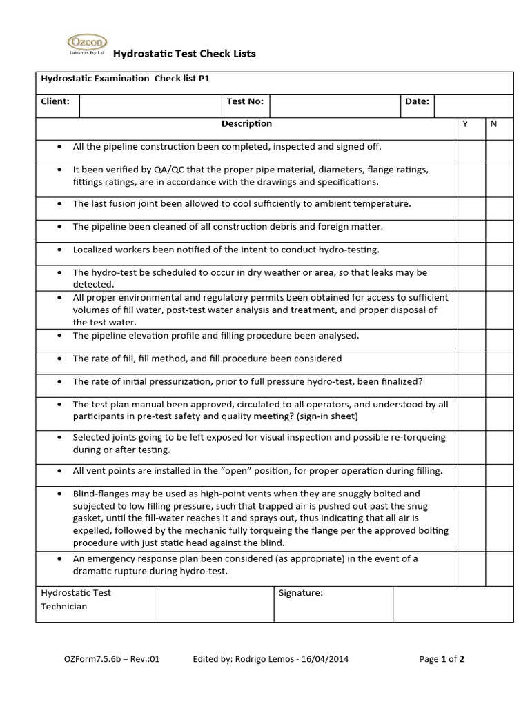 Pipeline Hydrostatic Test Guide | PDF