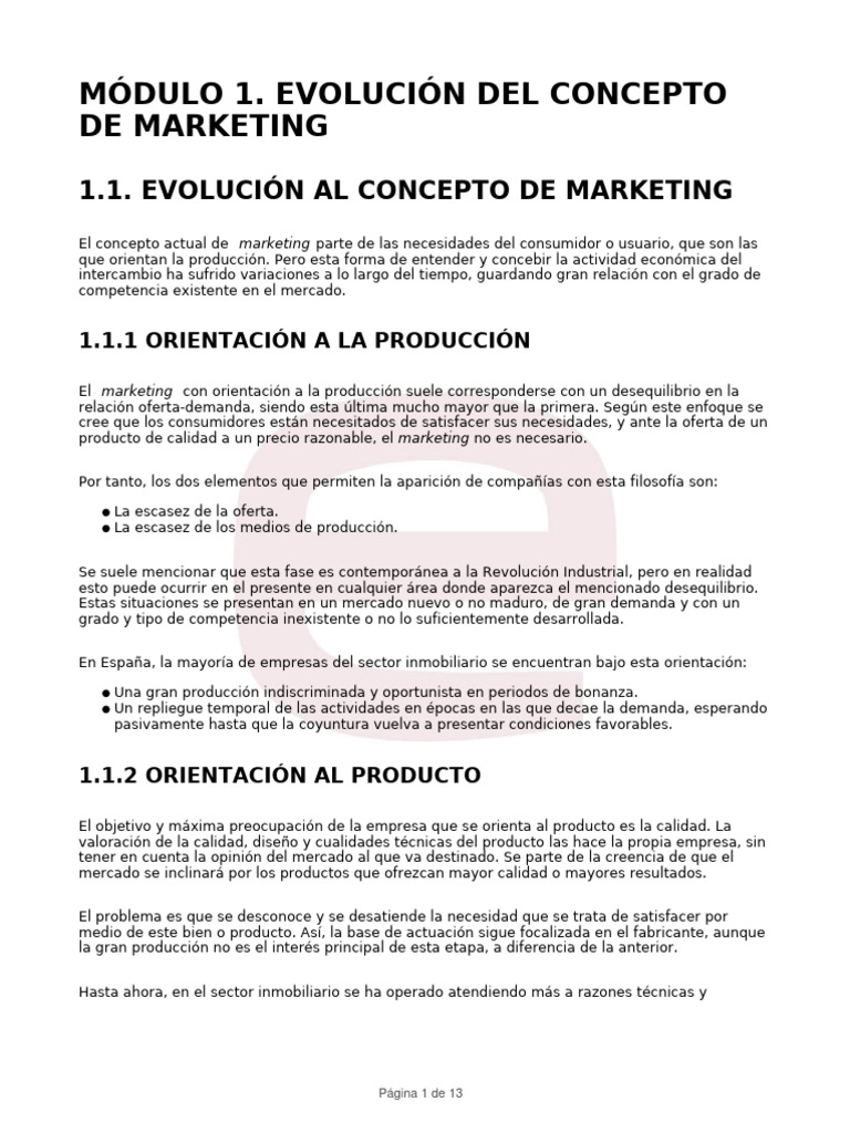 Modulo 1 Evolucion Del Concepto de Marketing | PDF | Marketing | Planificación estratégica