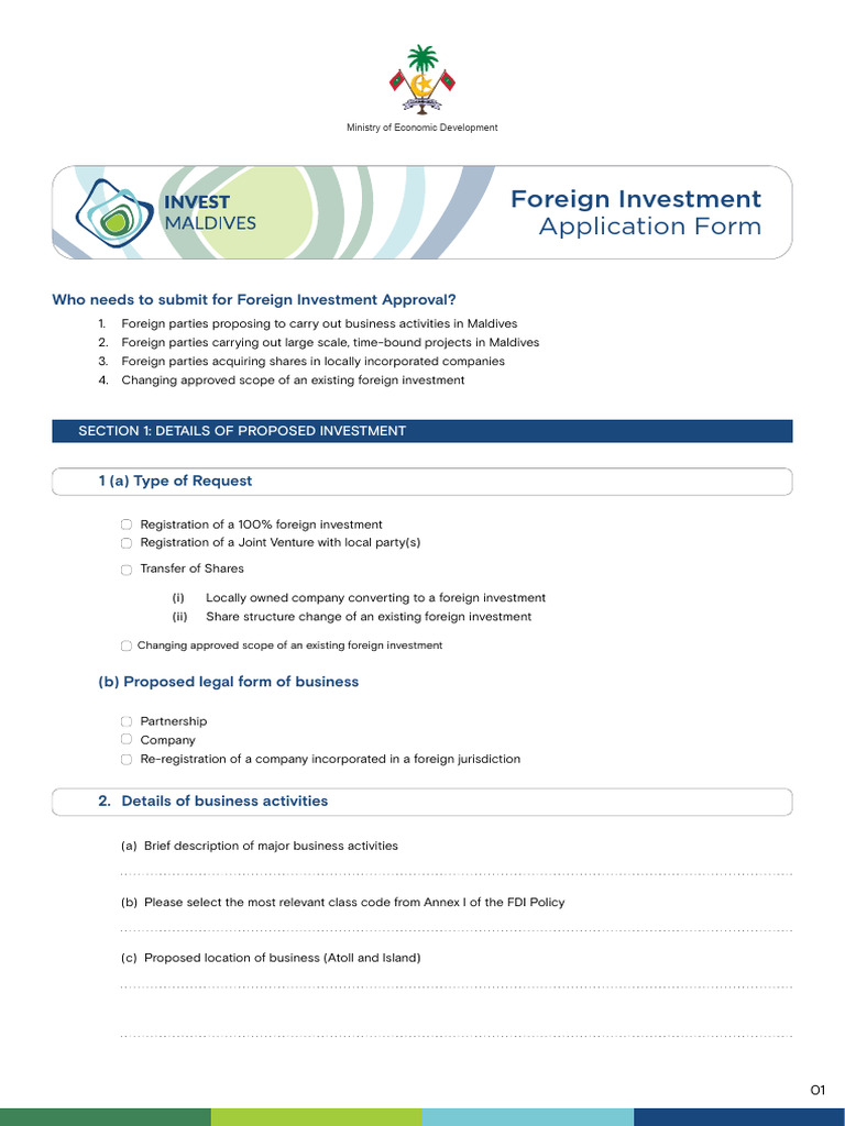 Foreign Investment Application Form | PDF