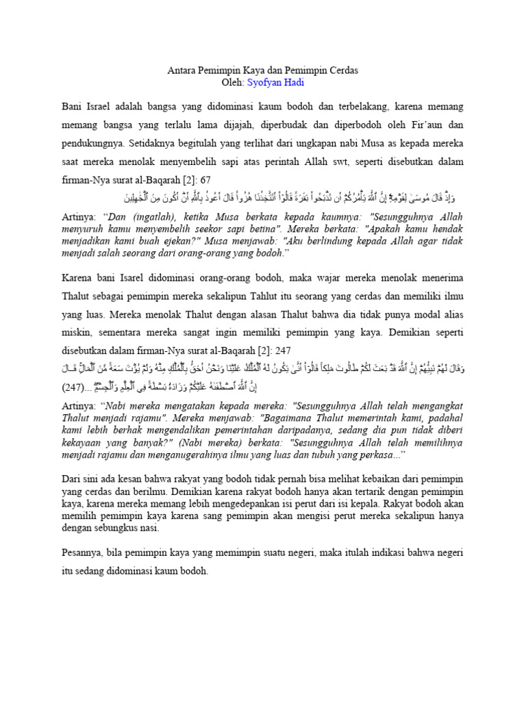 Antara Pemimpin Kaya Dan Pemimpin Cerdas | PDF Antara Pemimpin Kaya Dan Pemimpin Cerdas | PDF