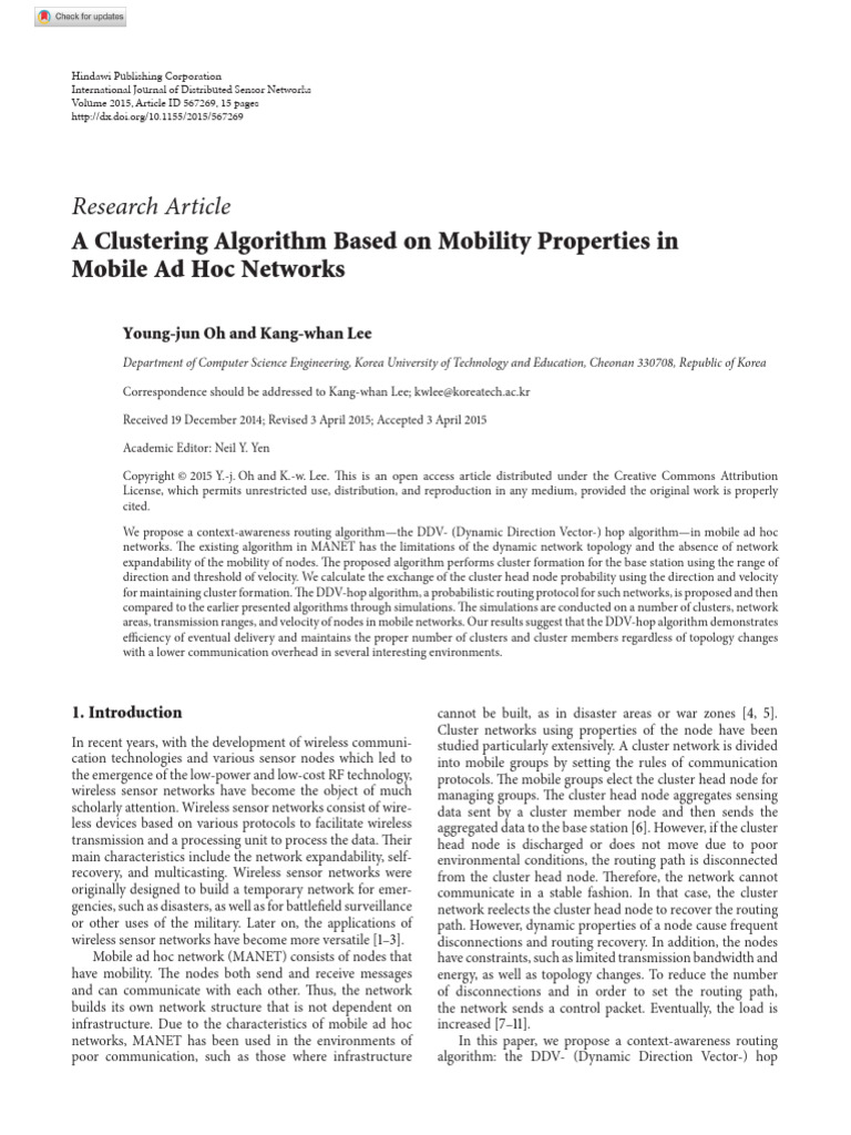 A Clustering Algorithm Based On Mobility Properties In Pdf Wireless Ad Hoc Network Routing 