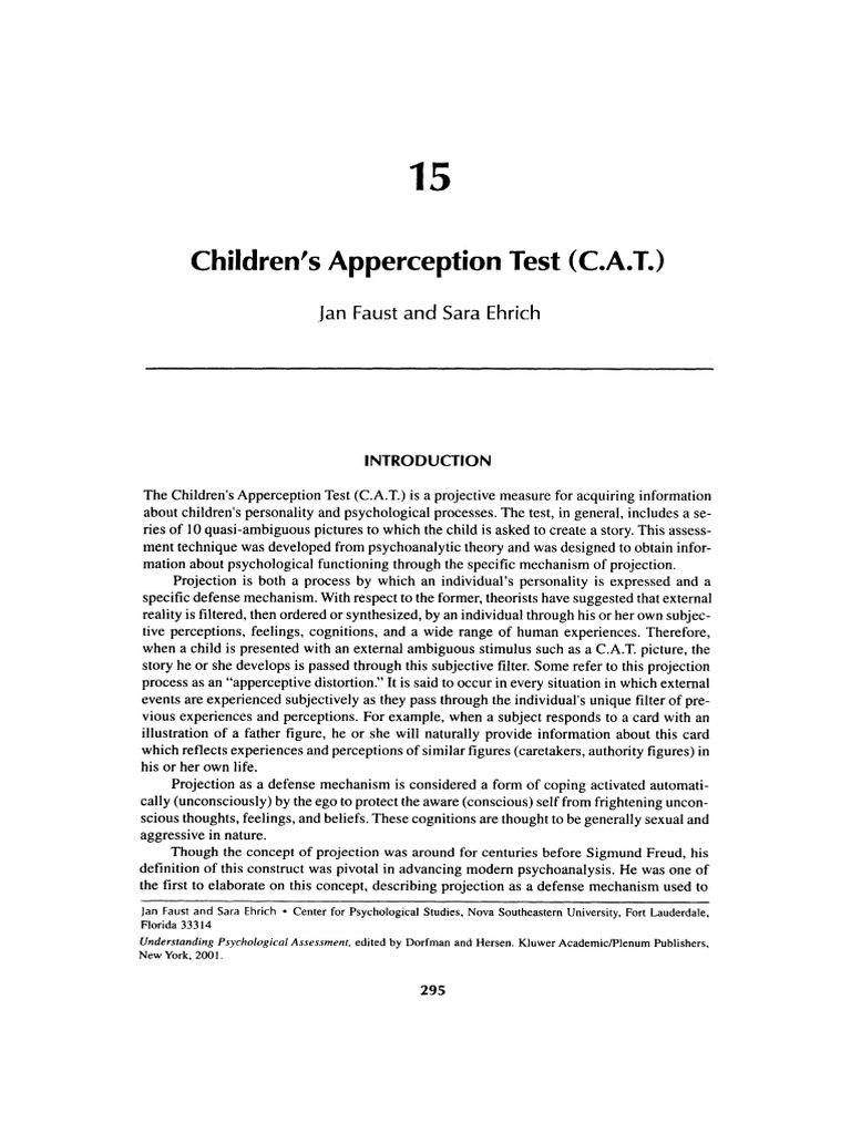 Children's Apperception Test (C.A.T.) : Jan Faust and Sara Ehrich ...