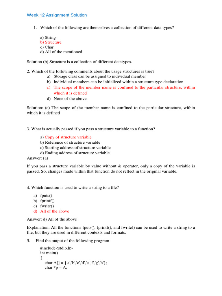 Week 12 Assignment Solution | PDF | Pointer (Computer Programming) | Computer Data