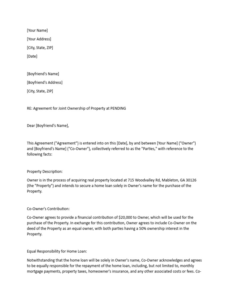 Joint Ownership Agreement Template | PDF | Mortgage Loan | Loans