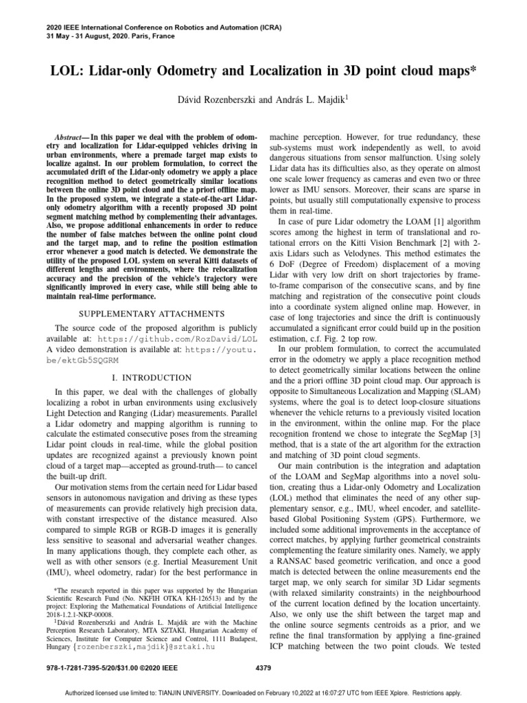 LOL Lidar-Only Odometry and Localization in 3D Point Cloud Maps | PDF | Technology & Engineering