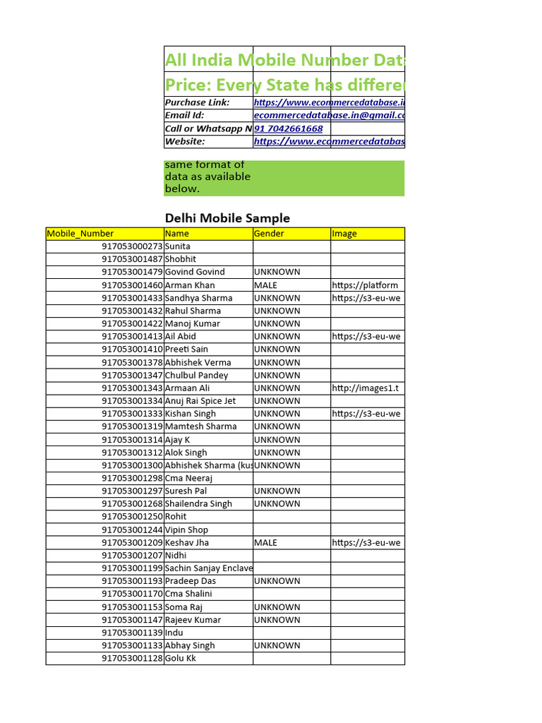 5 All India Mobile Database Sample | PDF