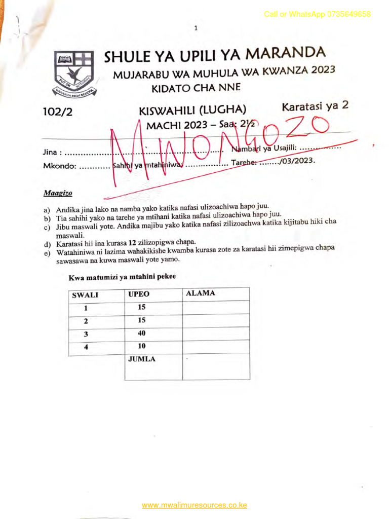 2023 Maranda Pre-Mock KISWPP2MS | PDF