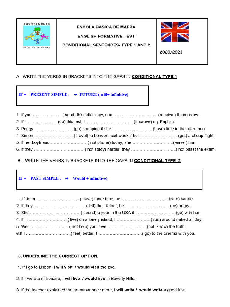Worksheet on Conditional Sentences B -Type1 and 2 | PDF | Semantic Units | Linguistic Typology