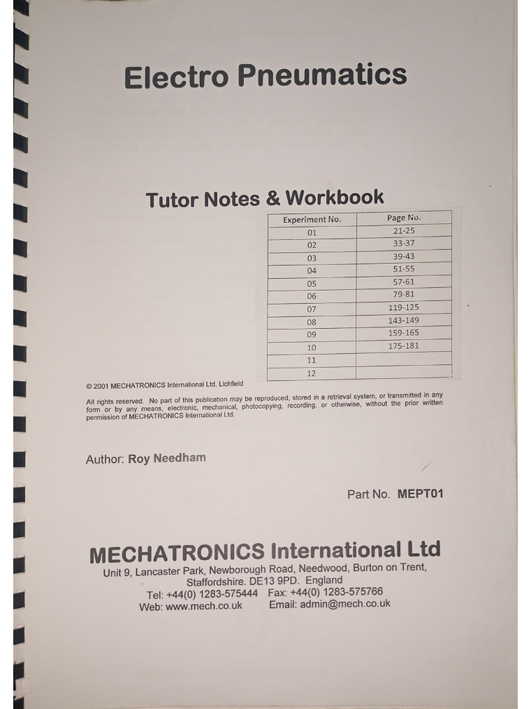 Electro Pneumatics Tutor Notes & Workbook. | PDF