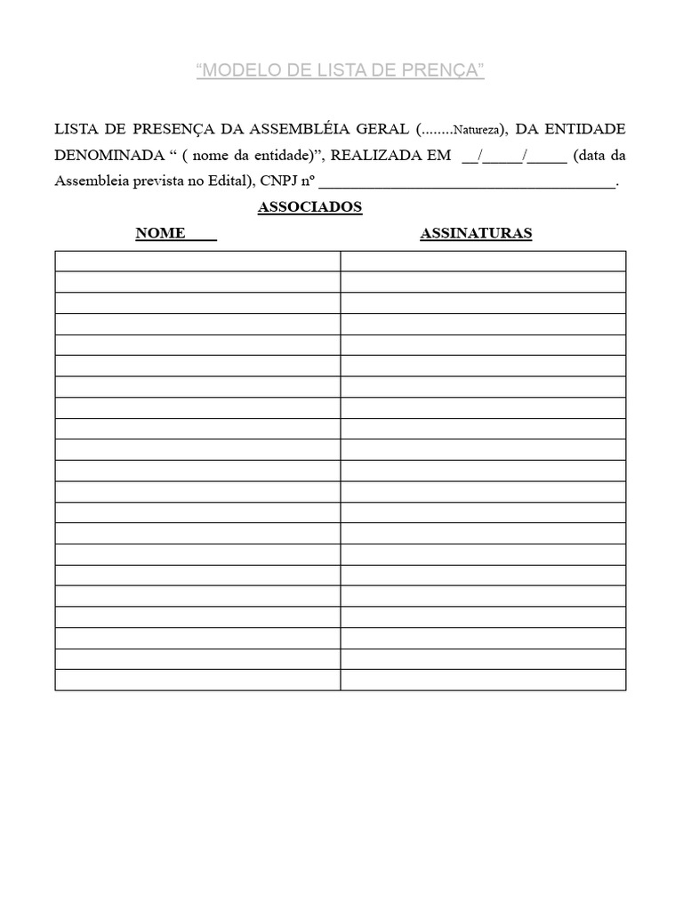 Modelo Lista de Presença | PDF