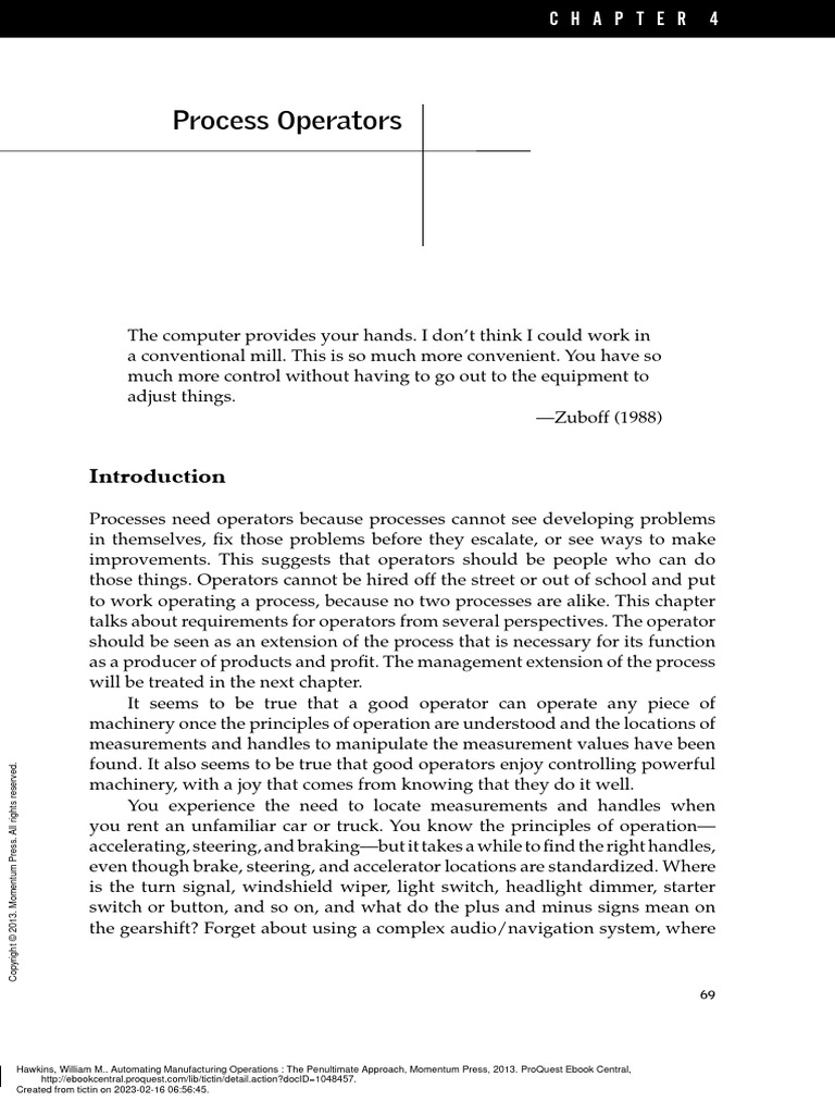 Automating Manufacturing Operations The Penultimat... - (Chapter 4. Process Operators) | PDF