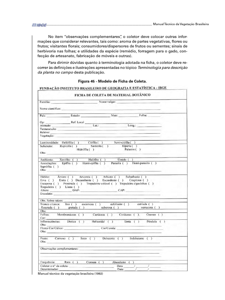 Ficha de Coleta Botânica IBGE | PDF