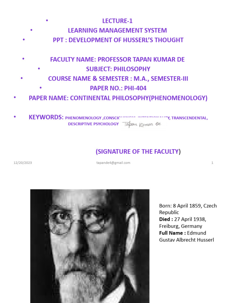 Development of Husserl's Thought | PDF | Phenomenology (Philosophy) | Edmund Husserl