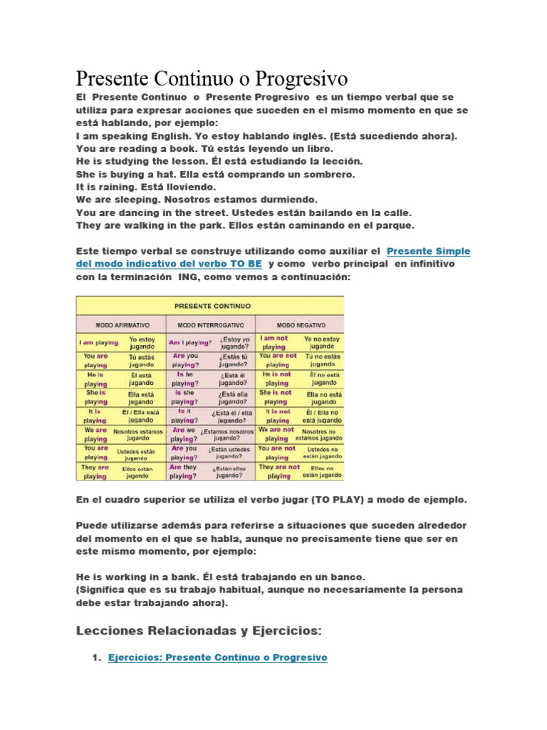 Guía del Presente Continuo | PDF | Verbo | Morfología Lingüística